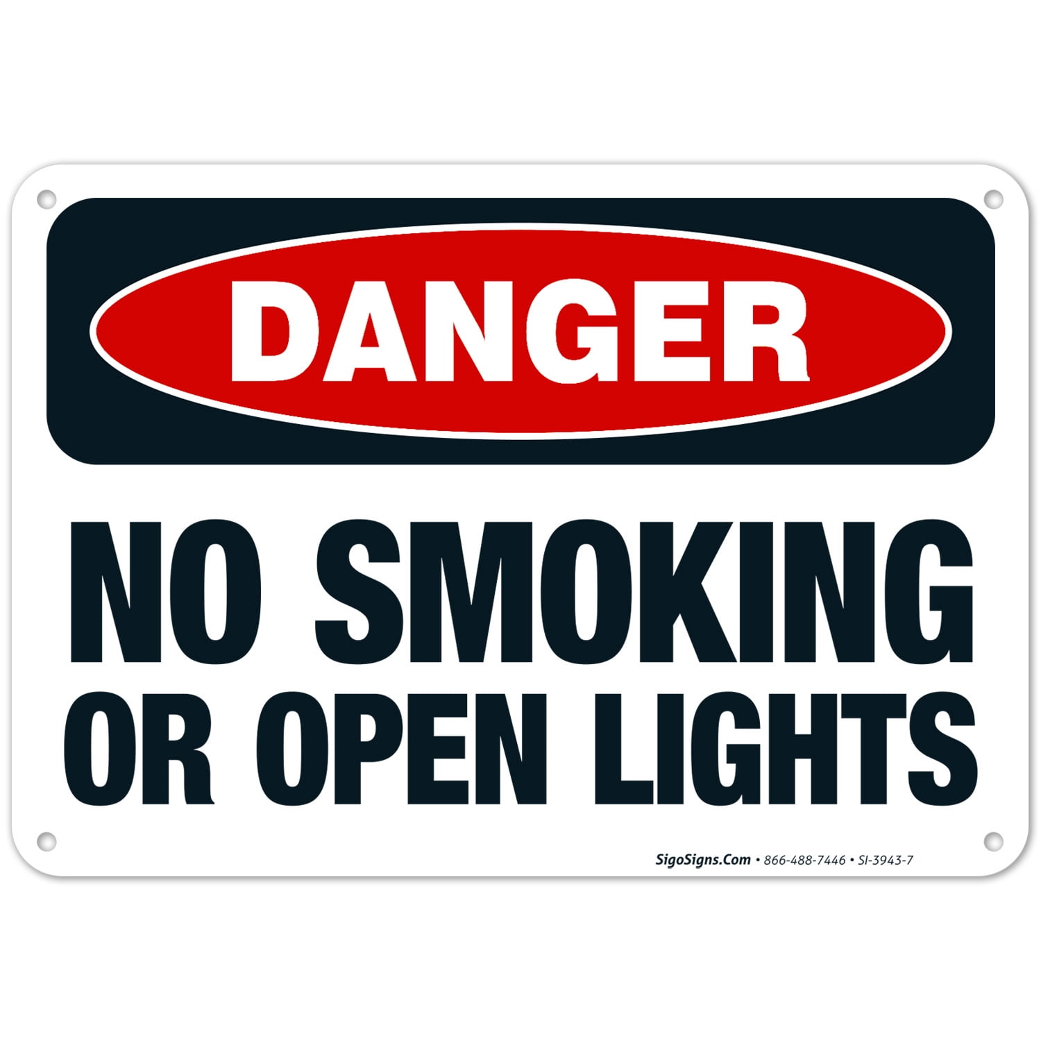 Danger No Smoking Or Open Lights Sign, OSHA Danger Sign, 10x7 Aluminum ...