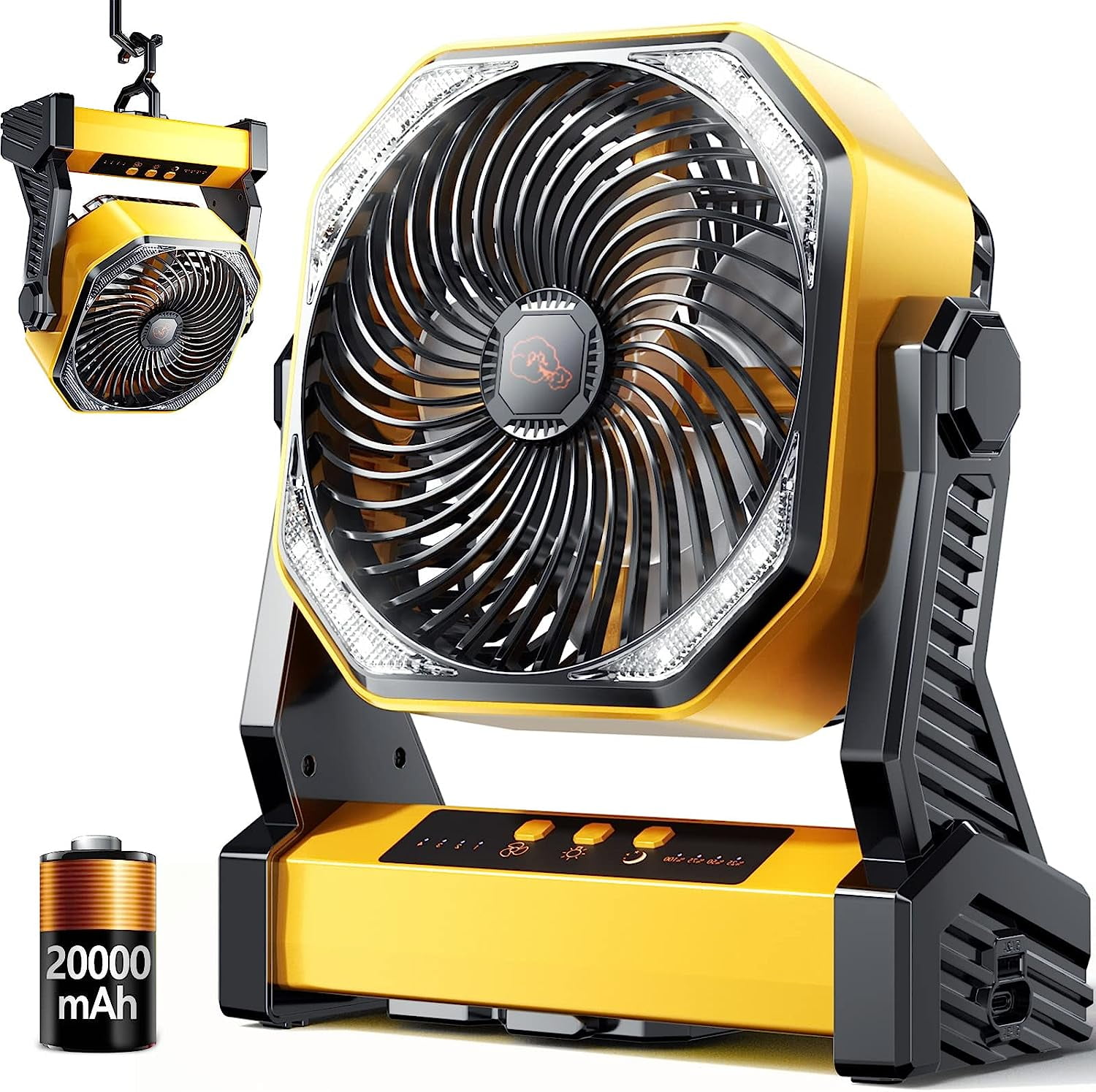 Camping Fan with LED Light,40000mAh Rechargeable Battery Powered ...