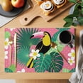 Cartoon Toucan Bird Cotton Linen Placemats Set of 8, Tropical Plumeria ...