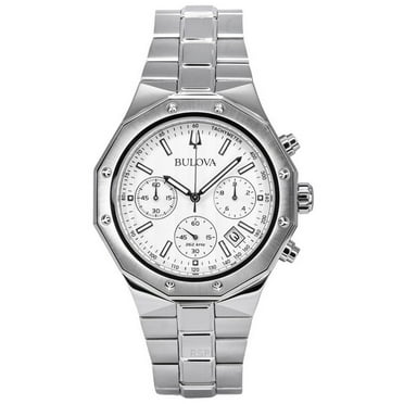 96B285 Men's Quartz Wrist Chronograph, Blue Dial, Silver-Tone, 44.5mm ...