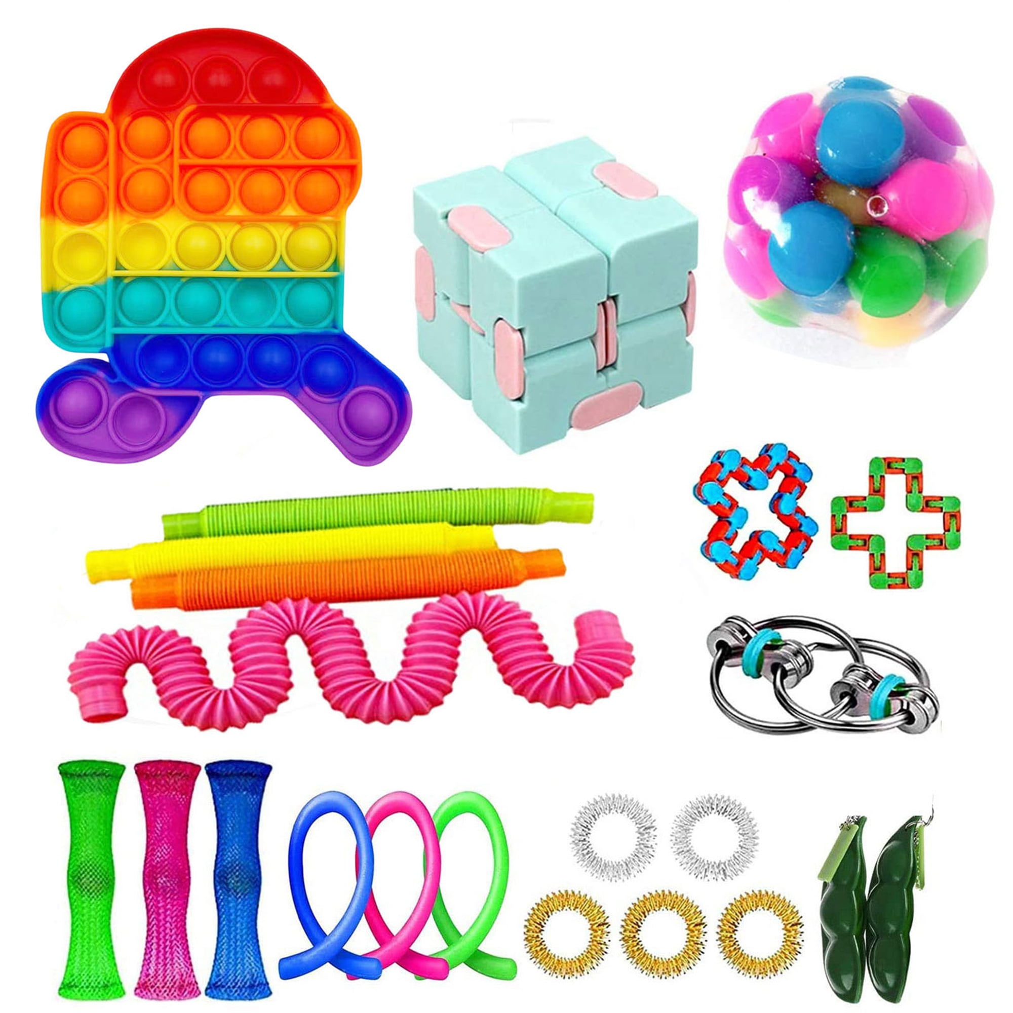 Puloru Fidget Sensory Toy Set with Colorful Bubble Pop Mini Squeeze ...