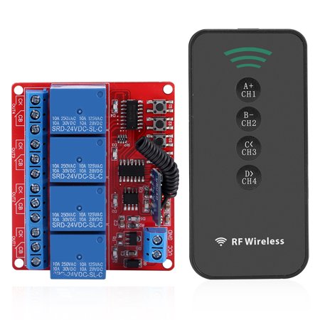 Cergrey 433MHz 12V 4CH Wireless Remote Control Switch Relay Receiver Module + 4-Key RF ...