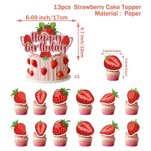 Dulce Uno Fresa Tema De La Fruta Globos Cake Topper Platos De Papel ...