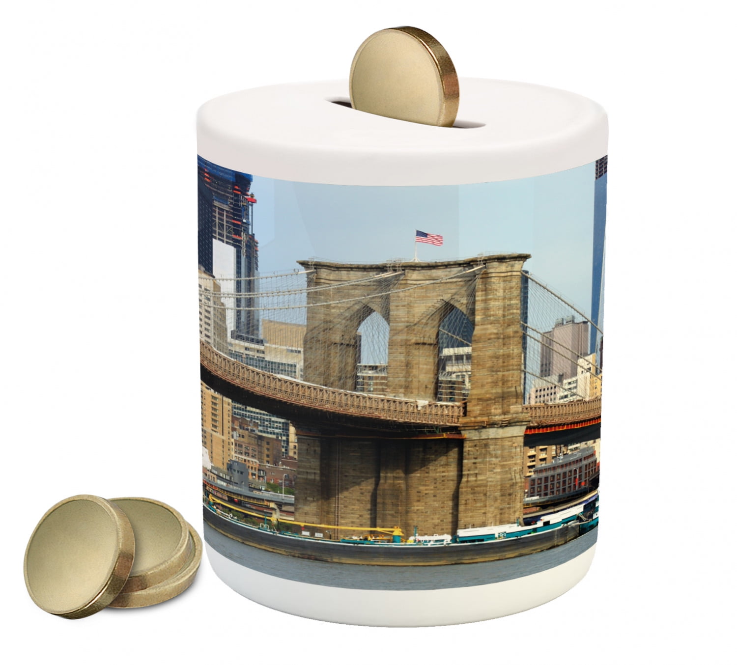 Urban Piggy Bank, Skyline of Brooklyn New York USA Cityscape Bridge ...