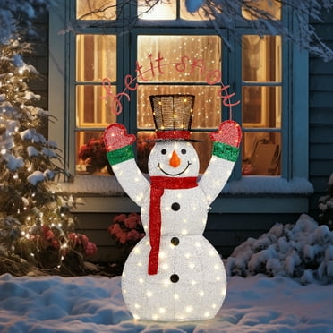 Zimtown 4ft LED Snowman Outdoor Holiday Decor with Hat, Scarf & 100 ...