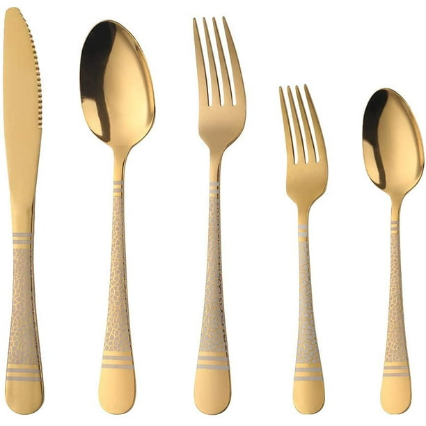 Gold Flatware Silverware Set 20 Pieces, Stainless Steel Titanium ...
