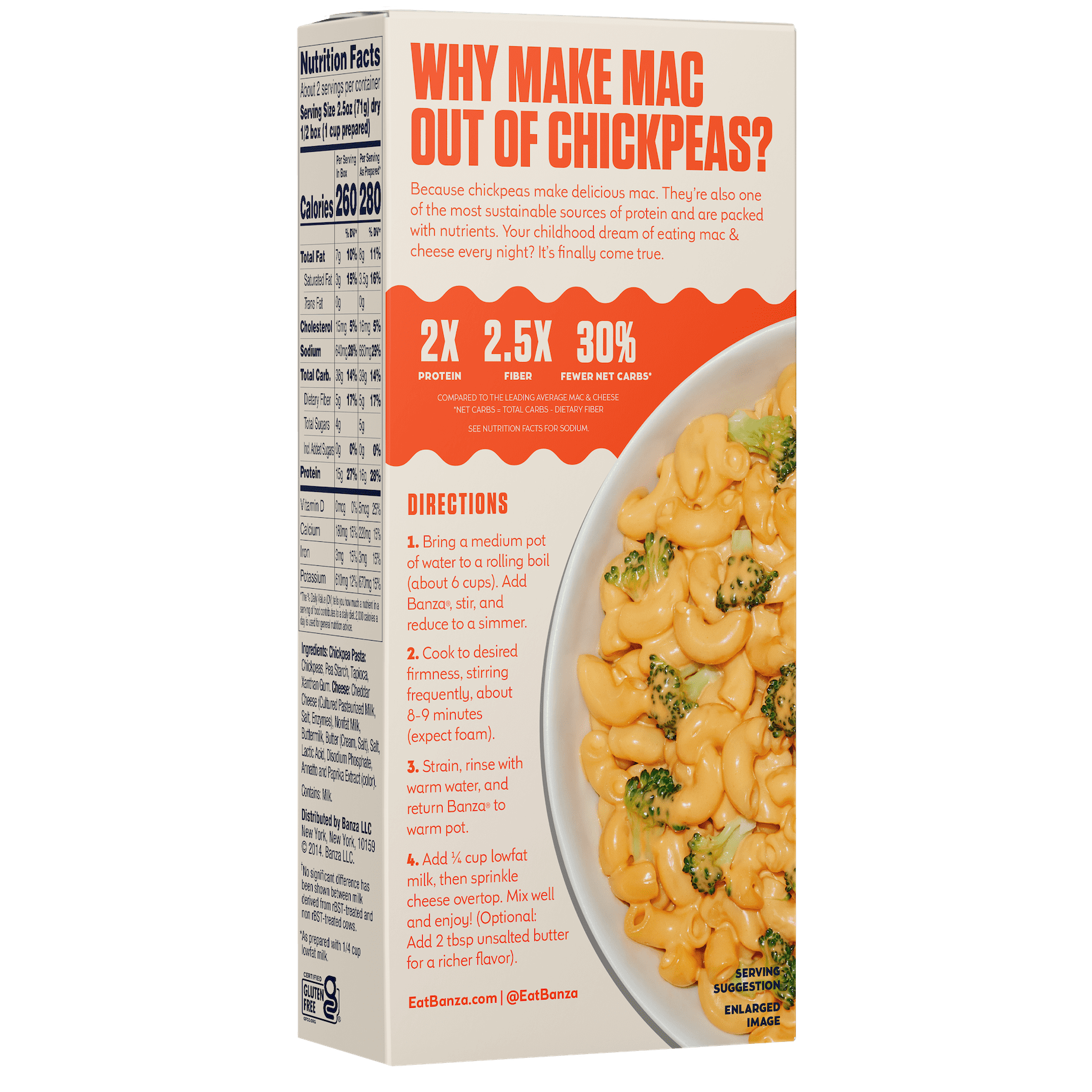 Banza Elbows & Classic Cheddar, Mac and Cheese - High Protein, Gluten ...