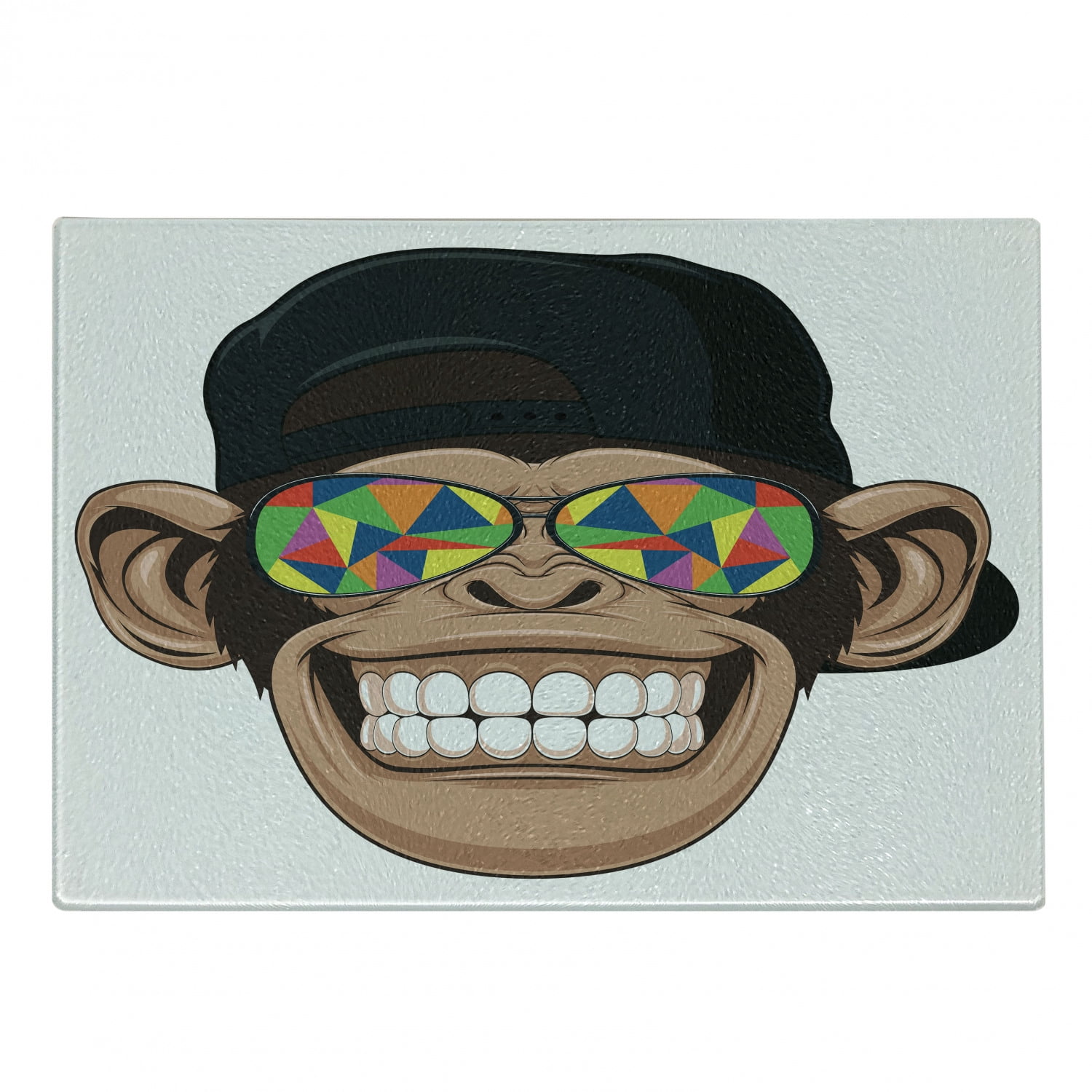 Cartoon Cutting Board, Fun Hipster Monkey with Colorful Sunglasses and ...