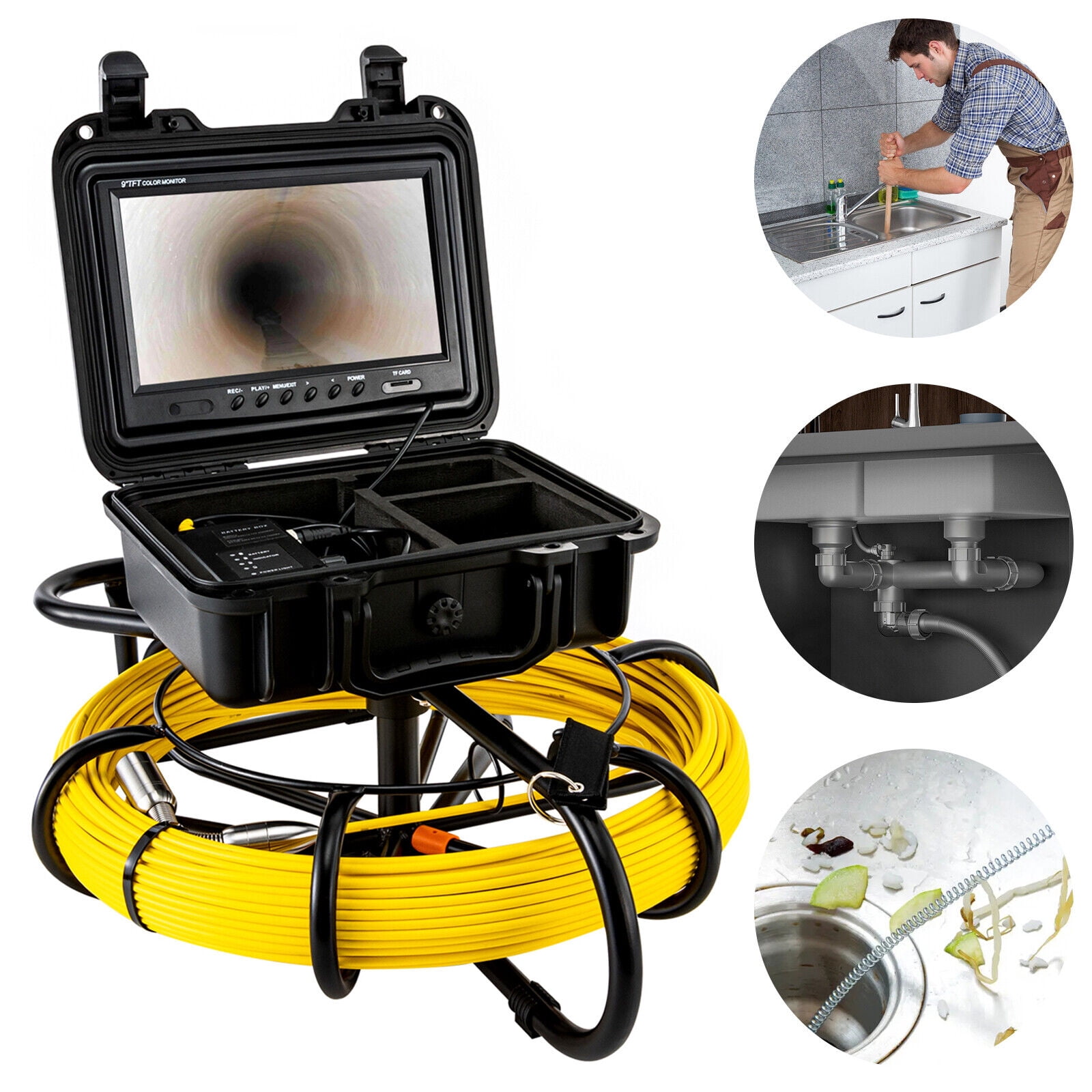 Miumaeov 100FT Pipe Inspection Camera HD1200 TVL Drain Sewer Camera 9 ...