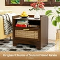 24" Rattan Nightstand with Storage Drawer, Walnut Bedside Table with ...
