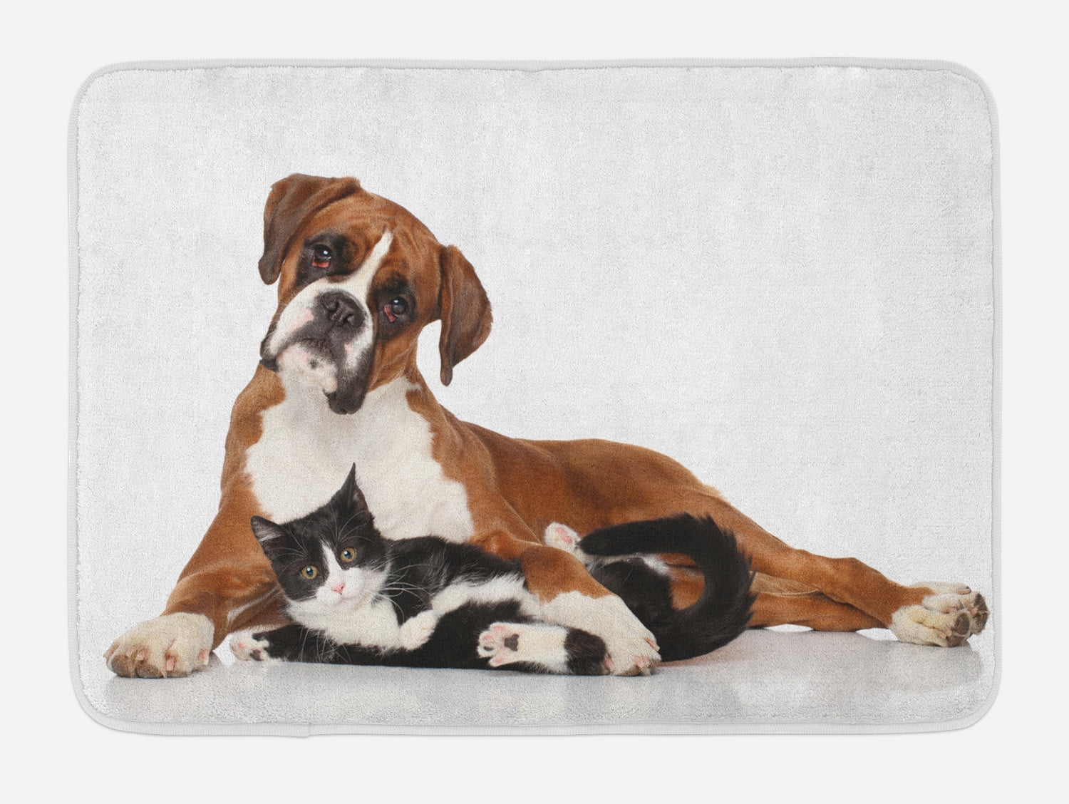 Animal Bath Mat, Cat and Dog Together Lying on Floor Cute Couple Real ...