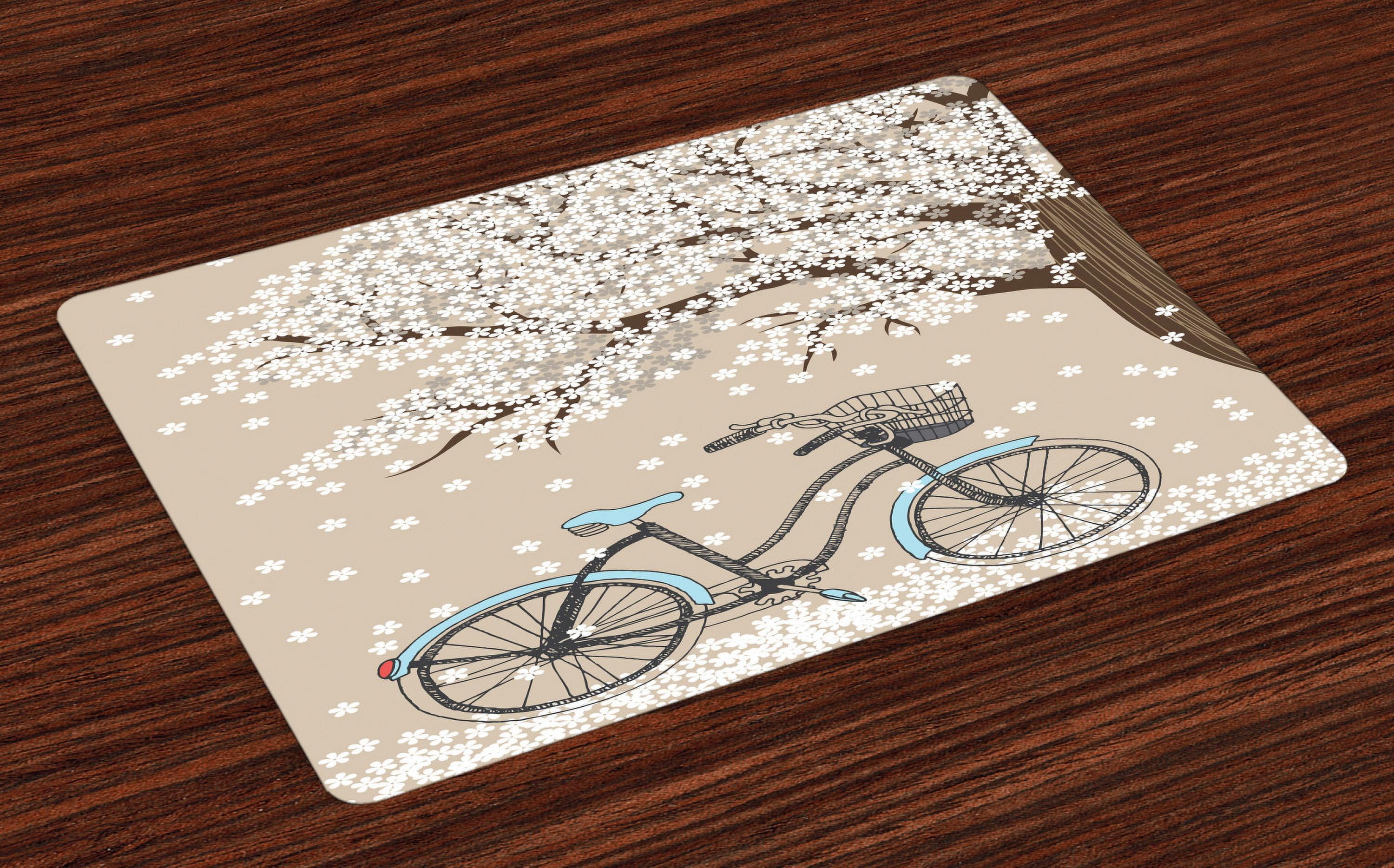 Ambesonne Bicycle Place Mats Set of 4, Blooming Tree in Spring ...