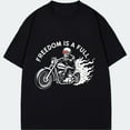 Crewneck T Shirt Black Motorcycle Rider Skull Freedom Text Graphic ...