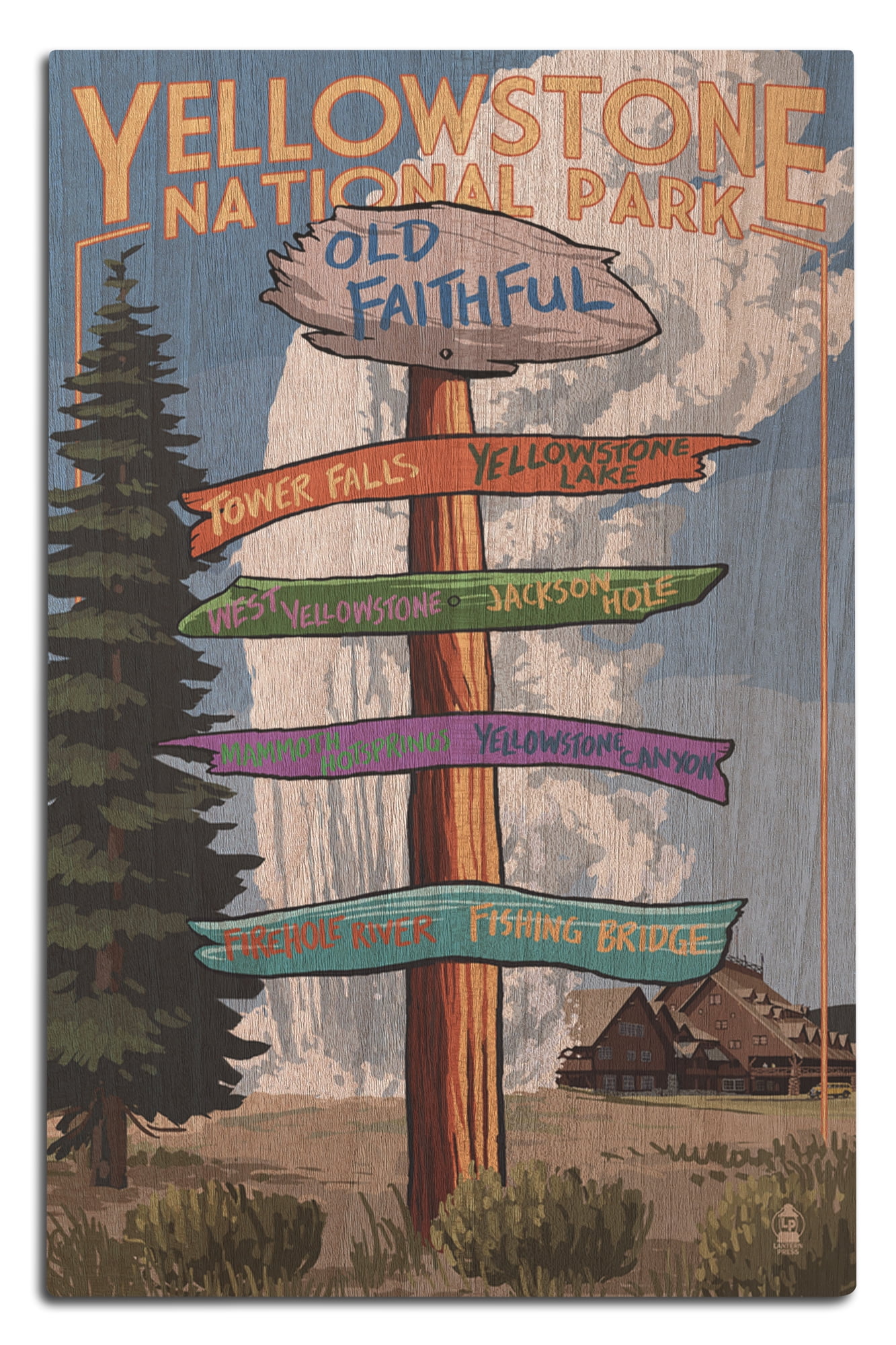 Yellowstone National Park, Signpost Birch Wood Wall Sign (12x18 Rustic ...