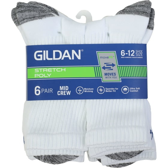 Gildan - Men's Performance Stretch moveFX Mid-Crew Socks 6-pack ...