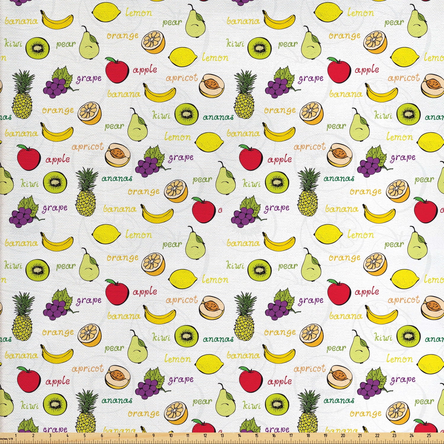 Fruits Upholstery Fabric by the Yard, Kiwi Banana Plums Lemon Orange ...