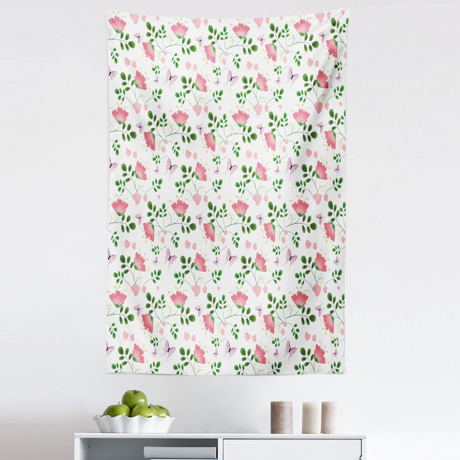 Spring Tapestry, Happy Springtime Doodle with Flowers with Leaves and ...
