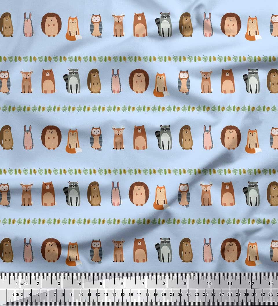 Soimoi Blue Rayon Fabric Animals & Leaves Tribal Print Fabric by the ...