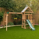KidKraft Lawnmeadow Wooden Outdoor Swing Set with Slide and Monkey Bars - Walmart.com