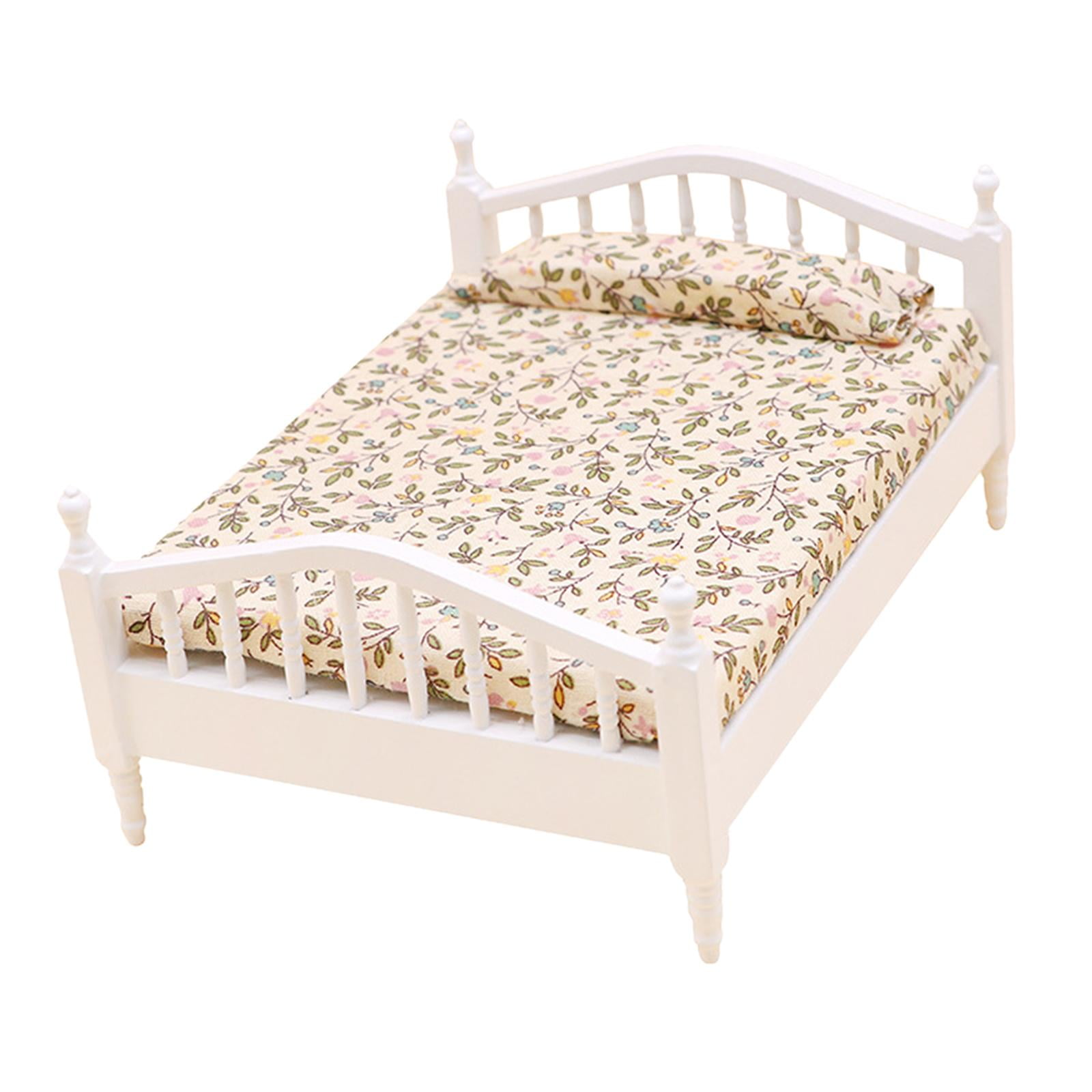 Dollhouse Miniature Bed Single Bed Model DIY Scene Model White and ...