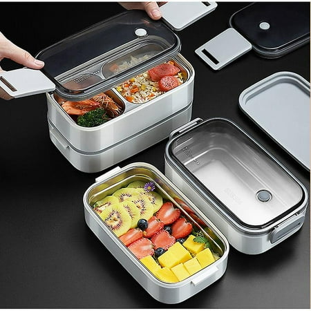 304 Stainless Steel Lunch Box 1/2 Layers Portable Grids Bento Box ...