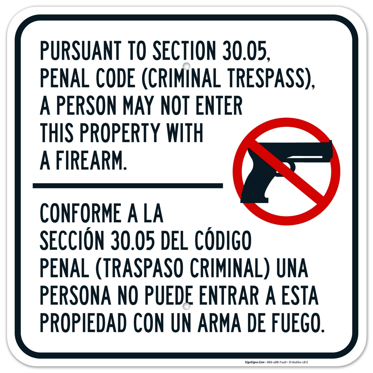Firearms Prohibited on Property Criminal Trespass Section 30.05 ...