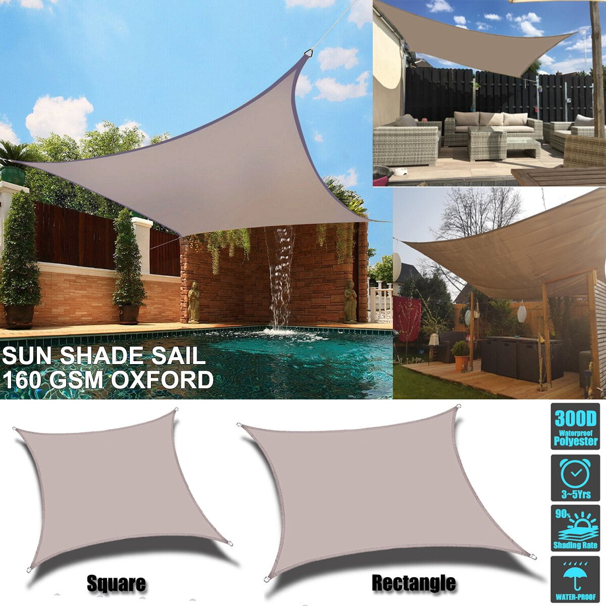 Sun Shade Sails Canopy, Waterproof Awning Shade Sail for Outdoor Garden ...