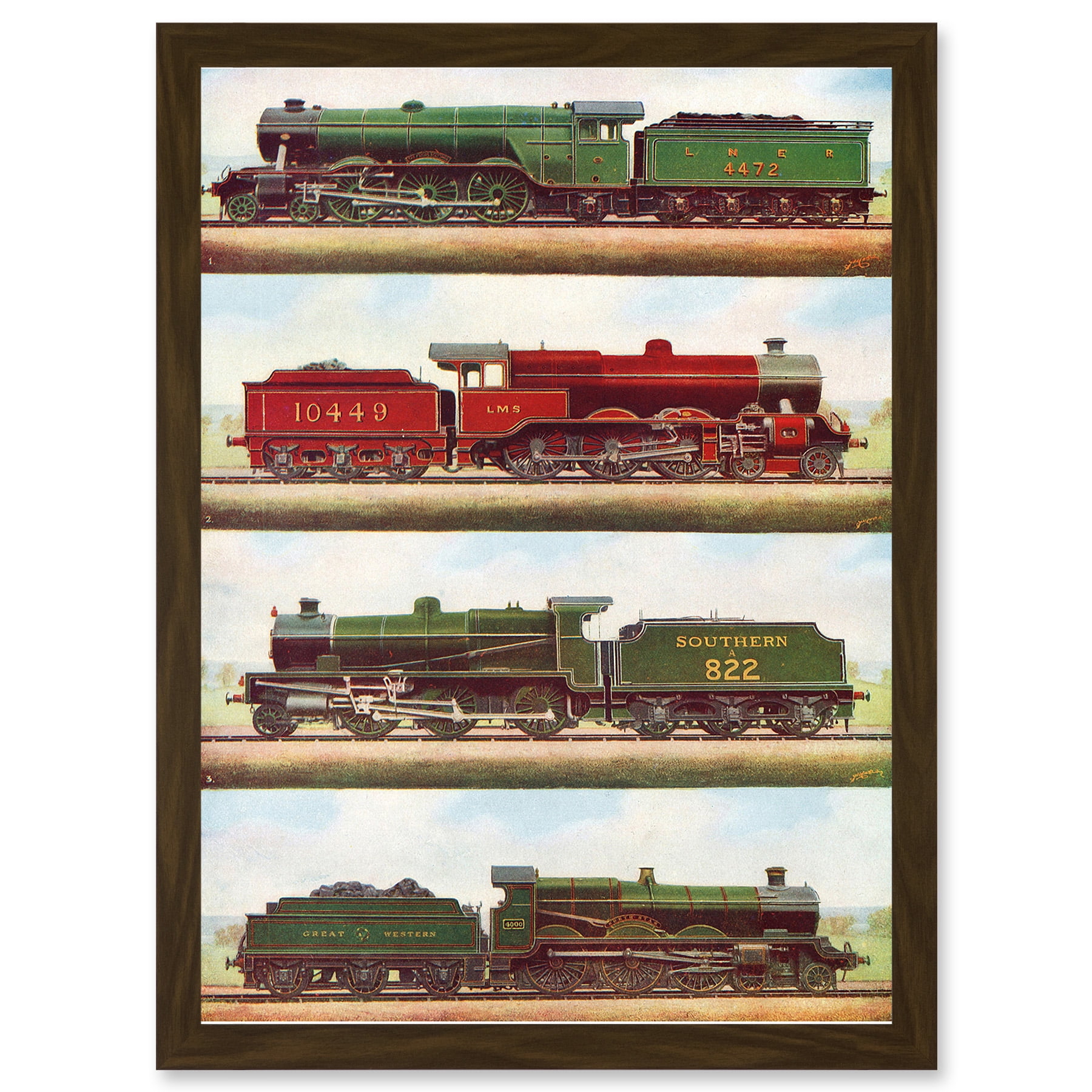 Train Steam Engine Railway Locomotive A4 Artwork Framed Wall Art Print ...