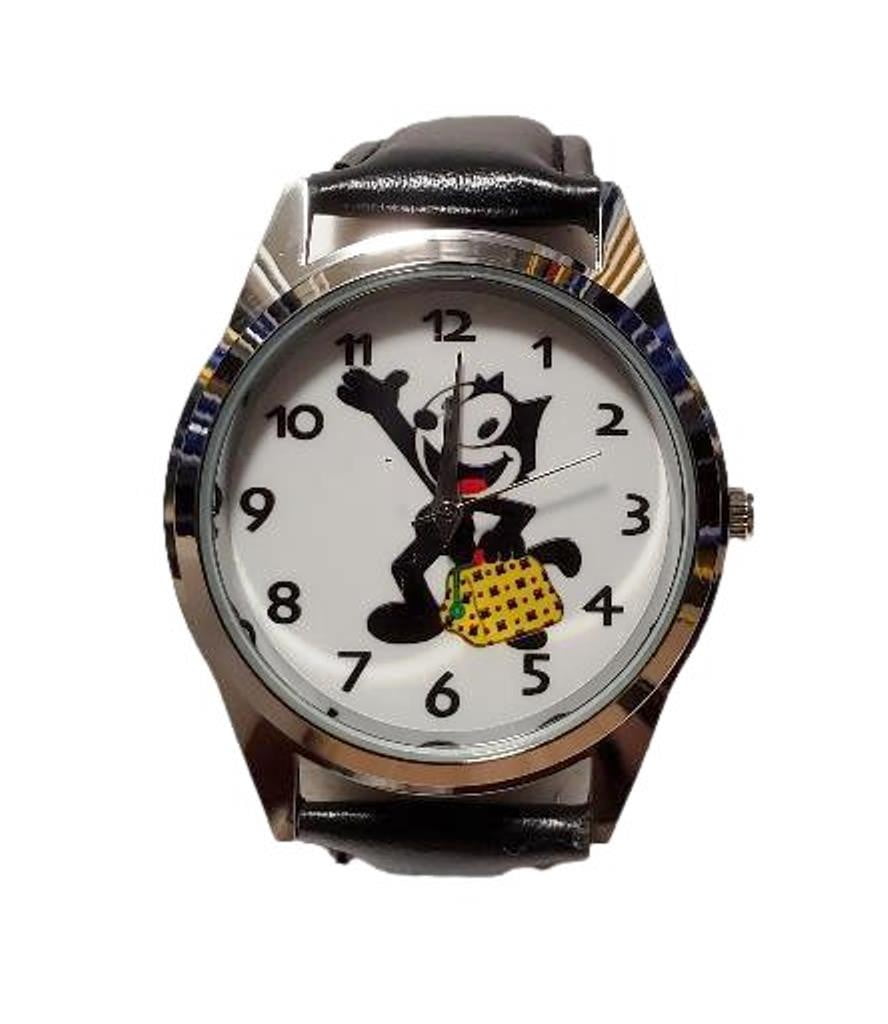Felix The Cat Cartoon Character Black Leather Band Wrist Watch ...