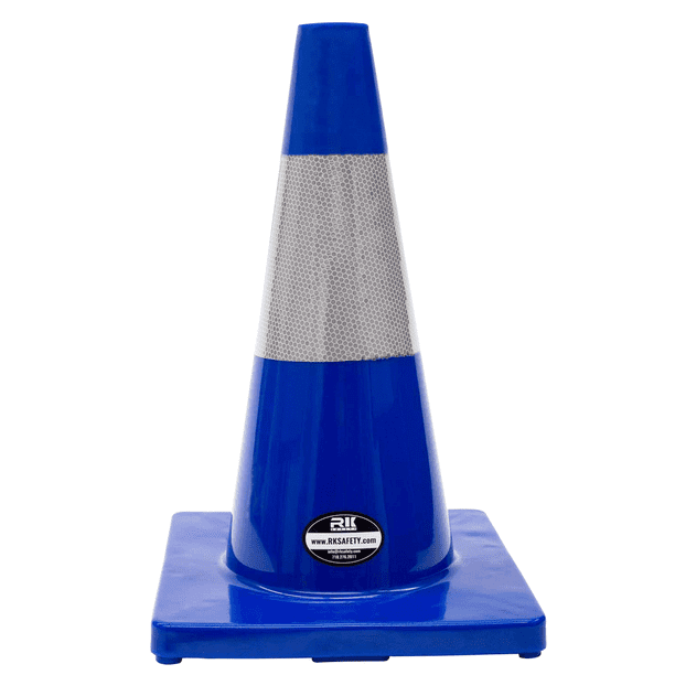 (Set of 12) 18" RK Blue Safety Traffic PVC Cones, Blue Base with one ...