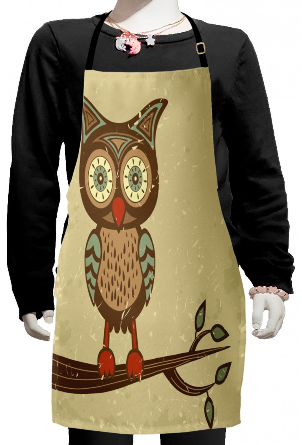 Owl Kids Apron, Owl Sitting on Branch Eyesight Animal Humor Pastel ...
