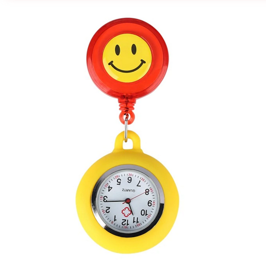 Nurses Doctors Clip-On Shirt Pocket Watch Smiley Face Yellow and Red ...