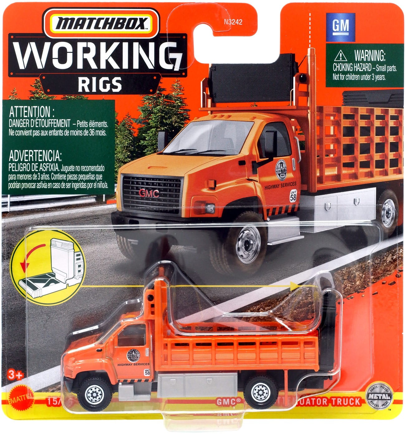 Matchbox Working Rigs GMC 3500 Attenuator Truck Diecast Vehicle (Orange ...