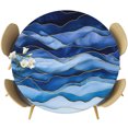 Blue Ripple Abstract Geometric Round Fitted Tablecloth with Elastic ...
