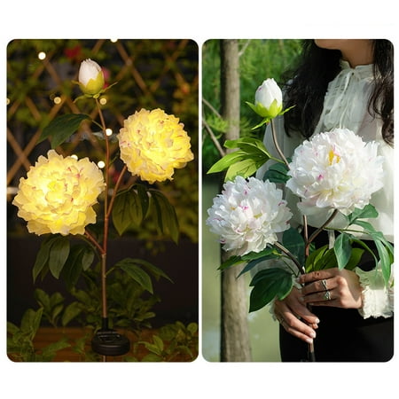 1 Pack 3 Heads Solar Powered Peony LED Light, Flower Solar Stake Lights ...