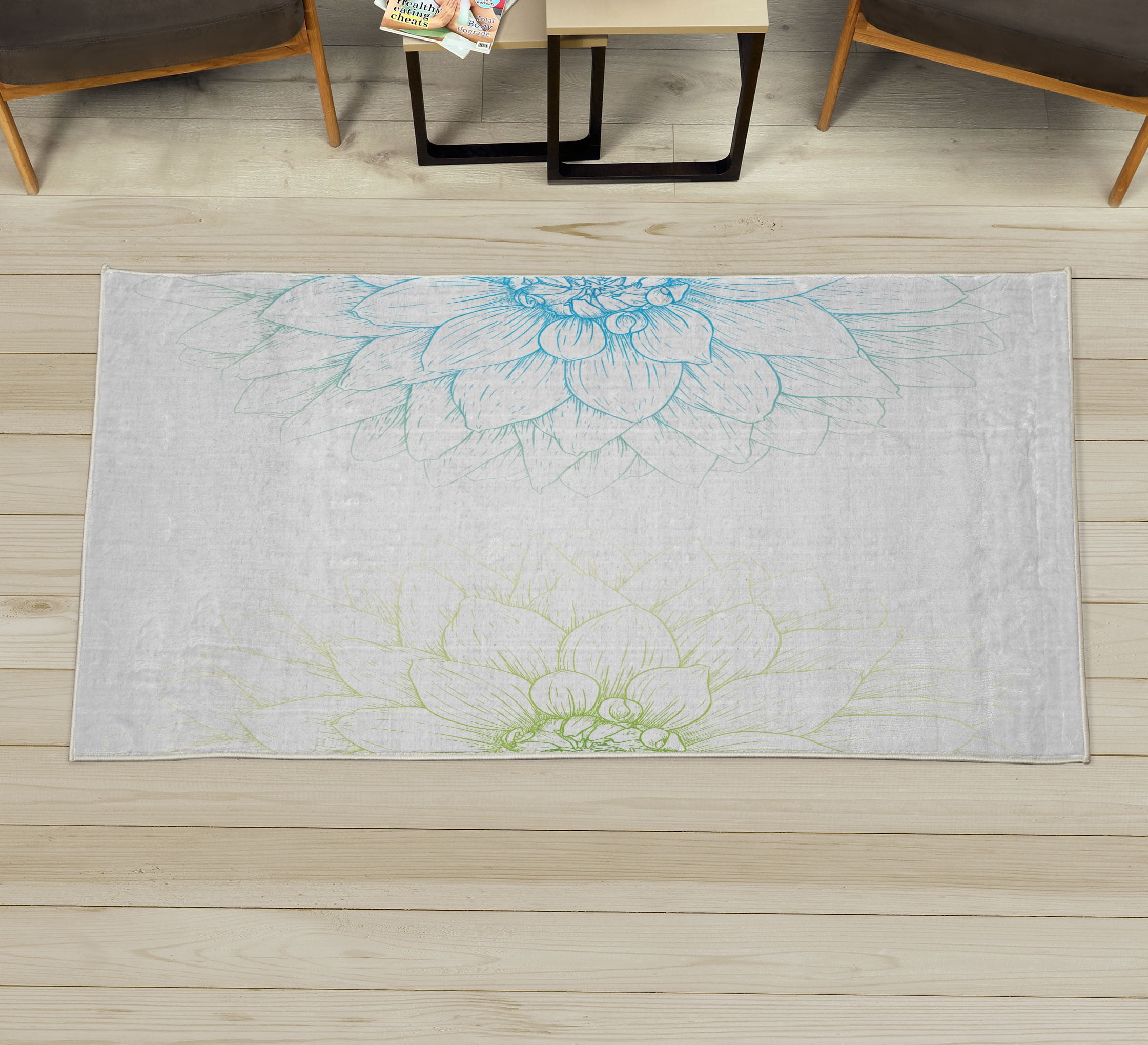 Dahlia Flower Decorative Rug, Simplistic Drawing of Bushy Sunflower ...