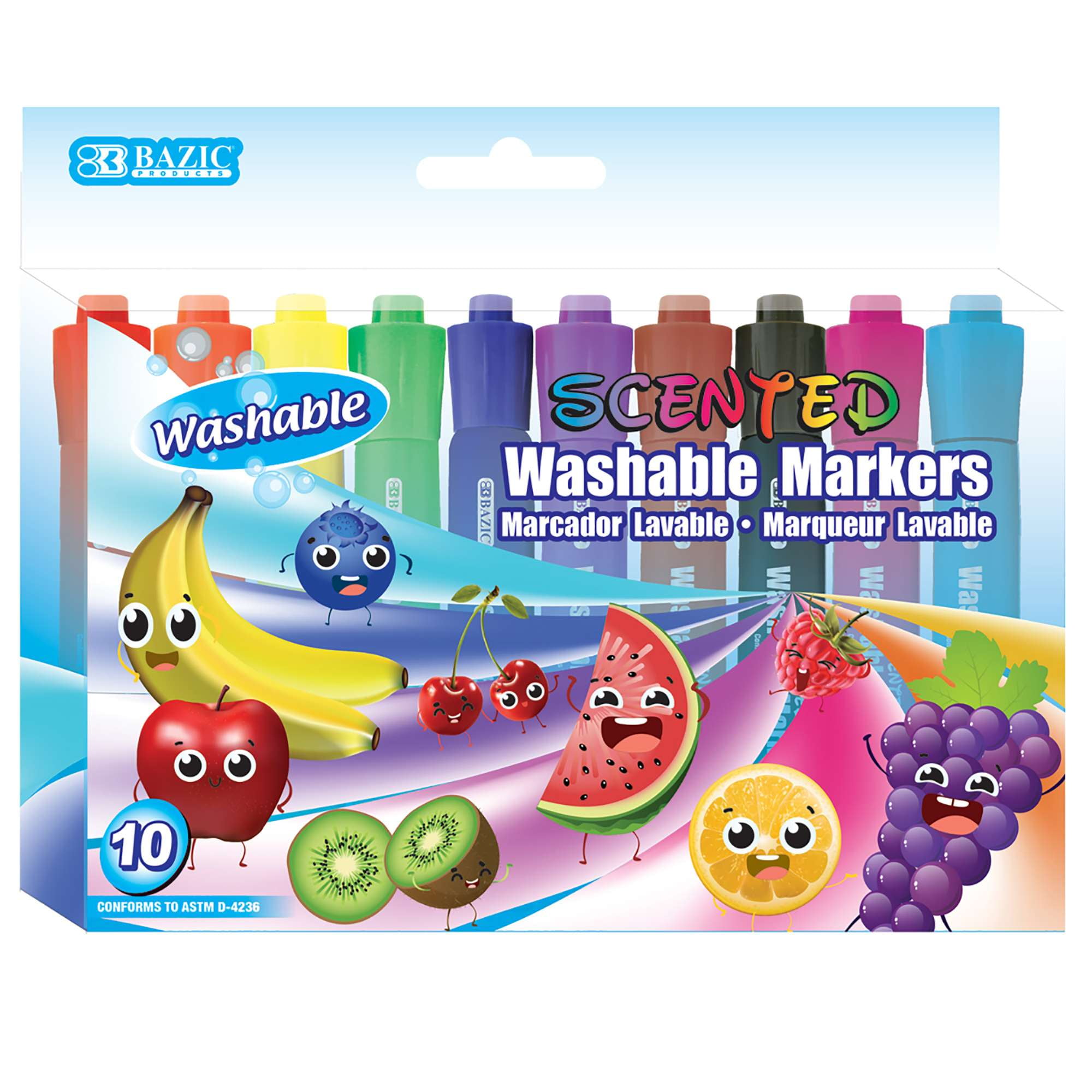 BAZIC Washable Fruit Scented Markers 10 Color Chisel Tip (10/Pack), 1 ...