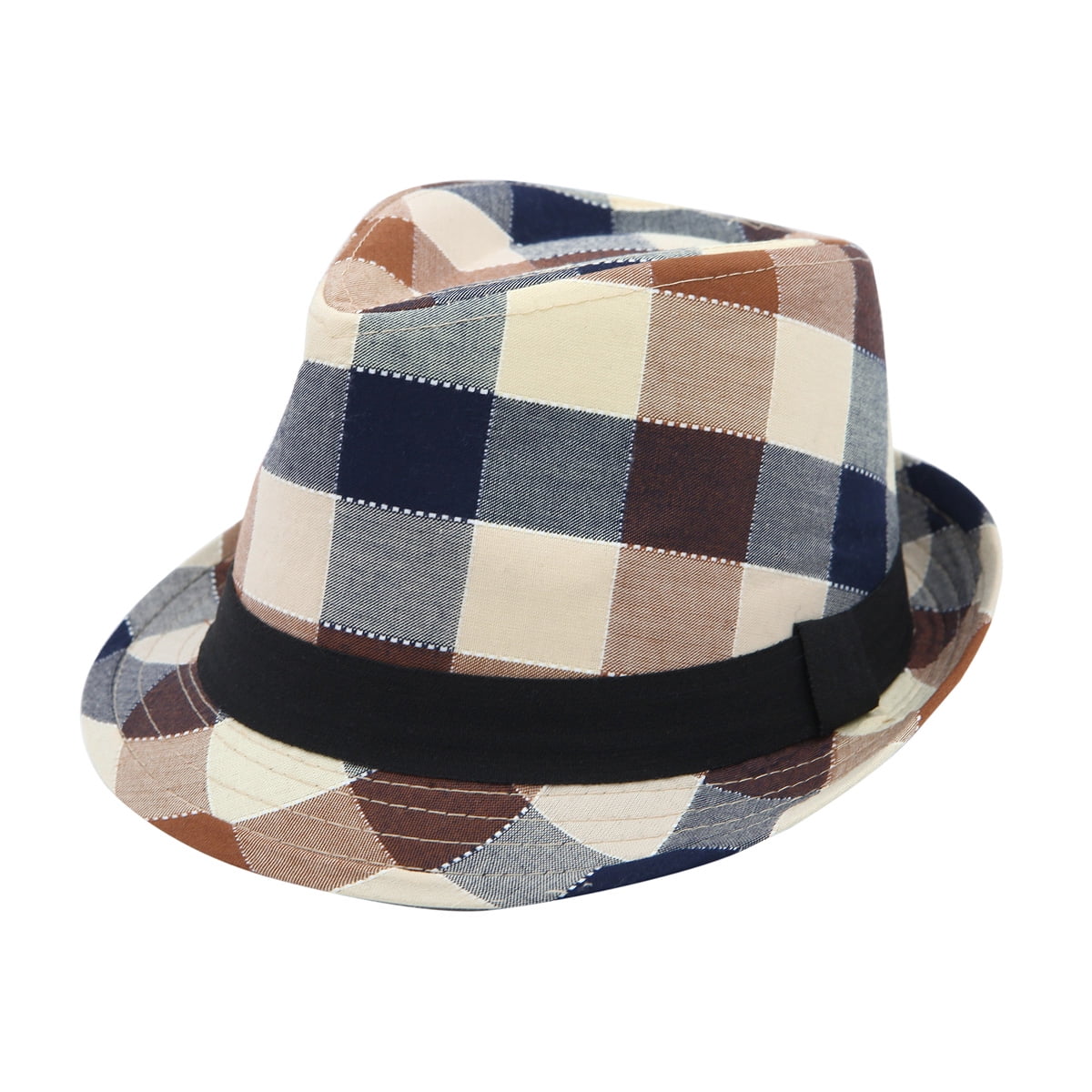 Premium Multi Color Plaid Stitch Black Band Fedora Hat - Walmart.com