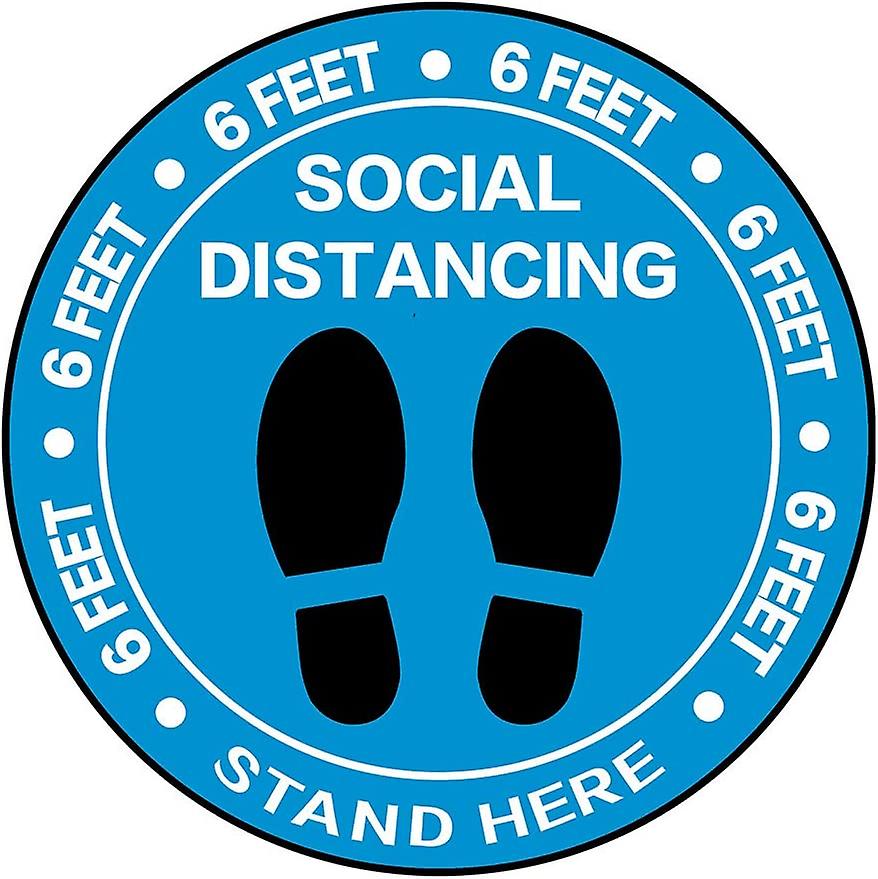 Social Distancing Floor Decal Stickers - 30 Pack 8" Blue Stand Floor ...