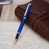 BEILUNER Blue Fountain Pen,Stunning Luxury Pen,24K Gilded Nib(Medium ...