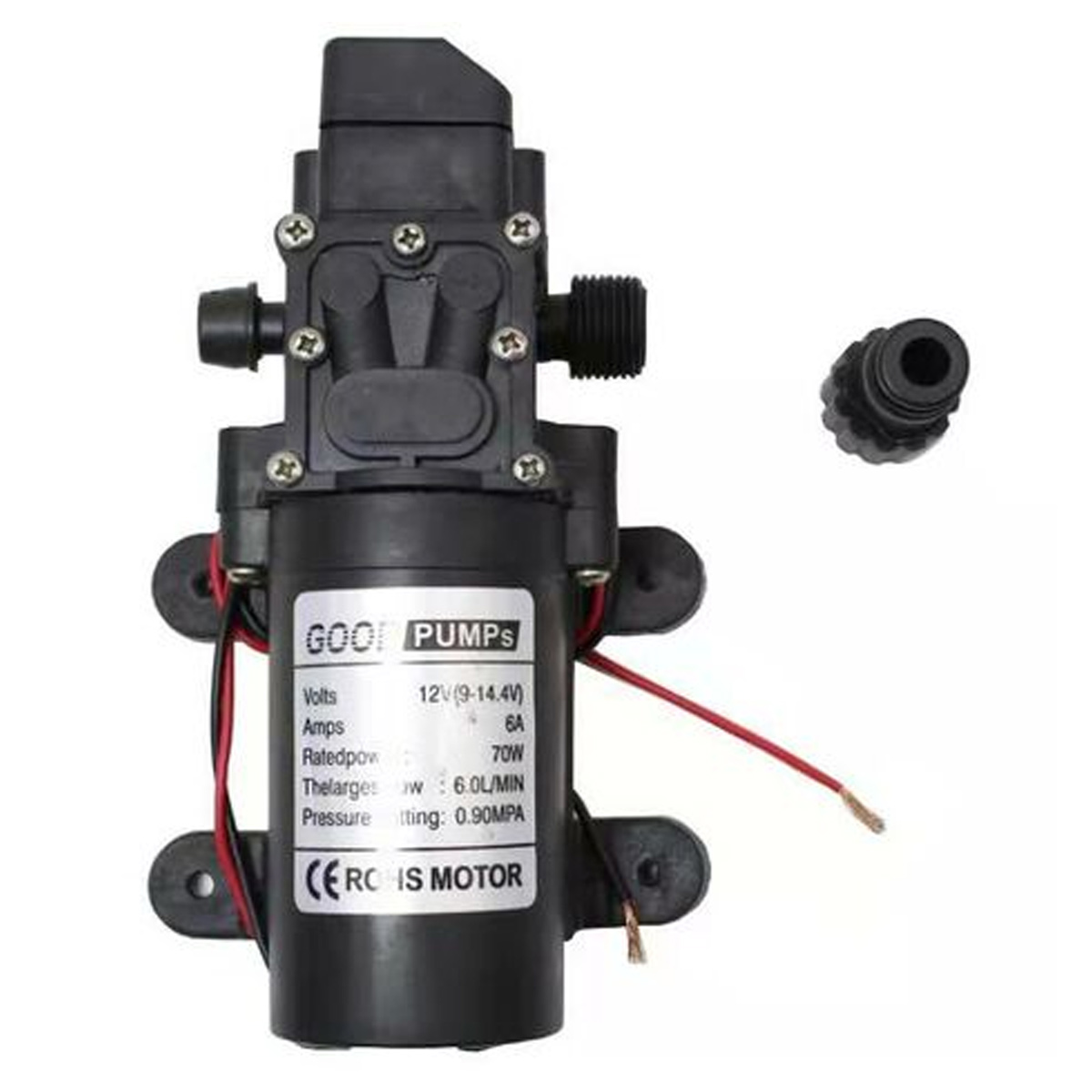 12V 70W DC Bomba de agua Diafragma Diafragma de alta presión Cebado 6L ...