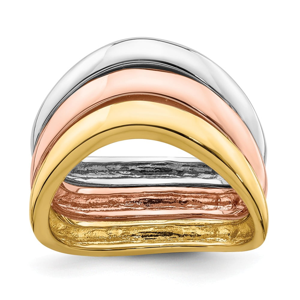 Solid 14k Tri Three Color Gold Triple Wave Ring Bands Size 5 - Walmart.com