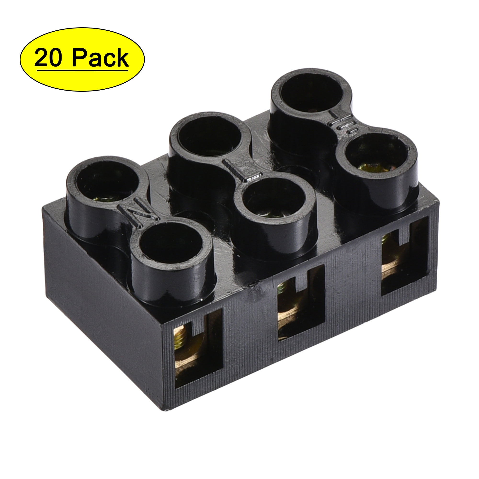 Uxcell Terminal Block 500V 10A Dual Row 3 Positions Screw Electric Barrier Strip 20 Pack ...