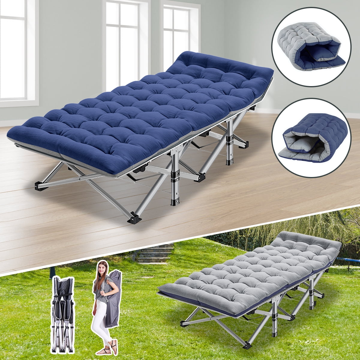 Slsy Folding Camp Cot With Reversible Mattress, Portable Folding Cots ...