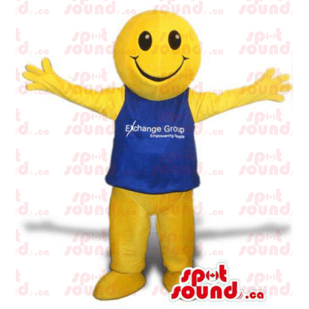 Great Large Yellow Round Ball Smiley SPOTSOUND Mascot With A Blue Top ...
