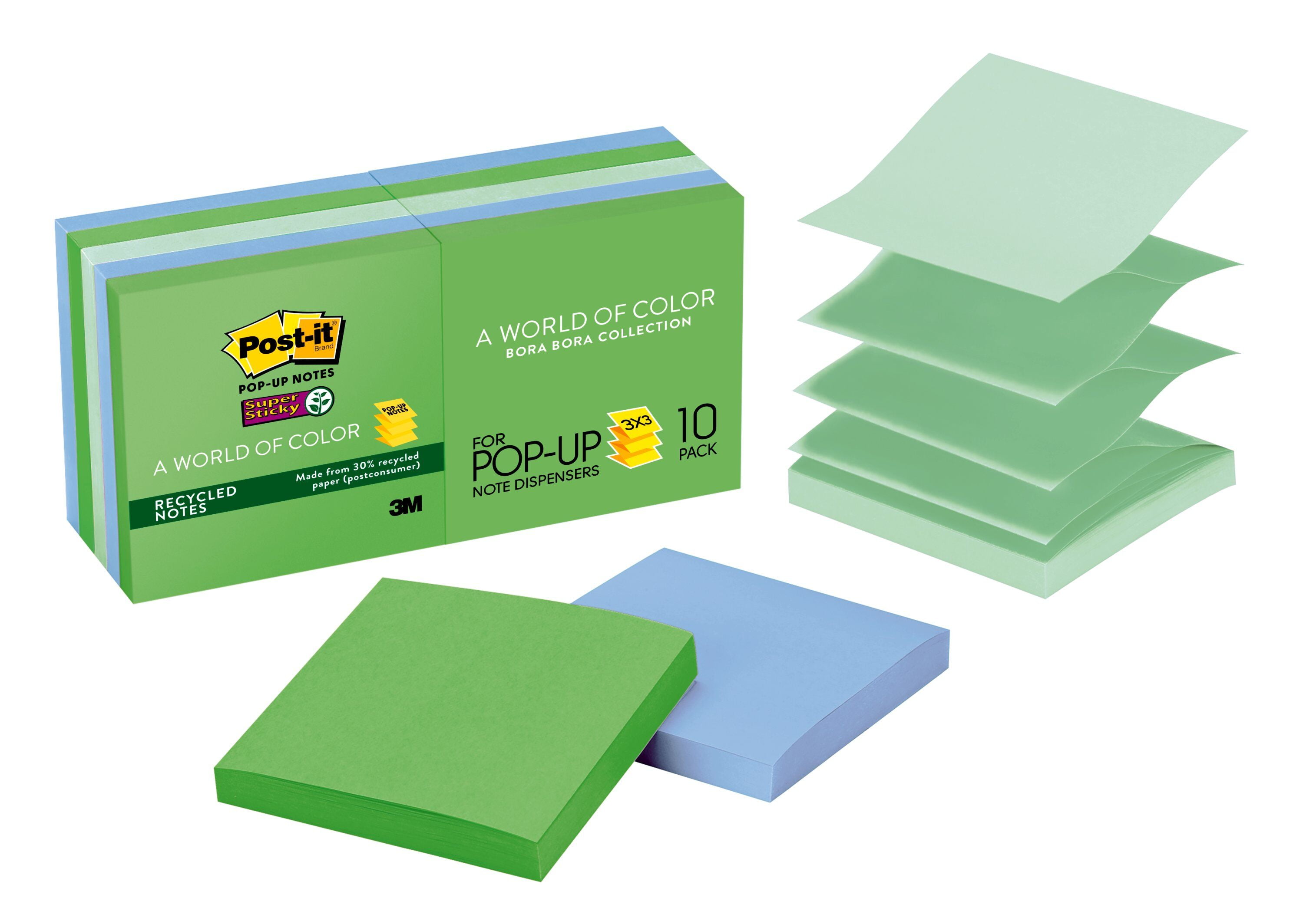 Post-it Super Sticky Pop-up Notes, 3" x 3", Blue/Green, 10 Pads ...