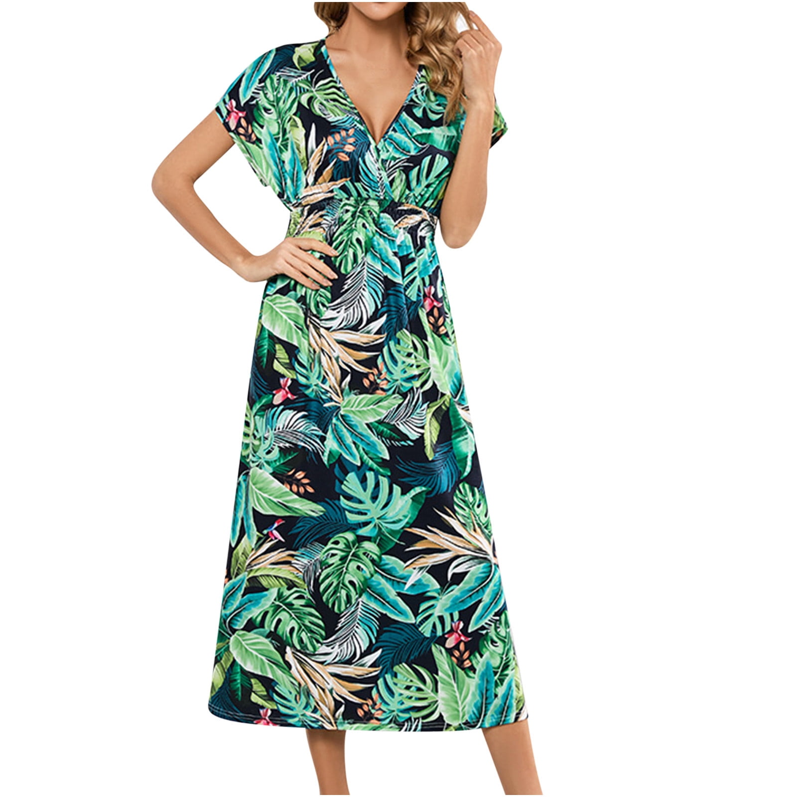 IROINNID Casual Dresses For Women Going Out Loose V-Neck Short Sleeve ...