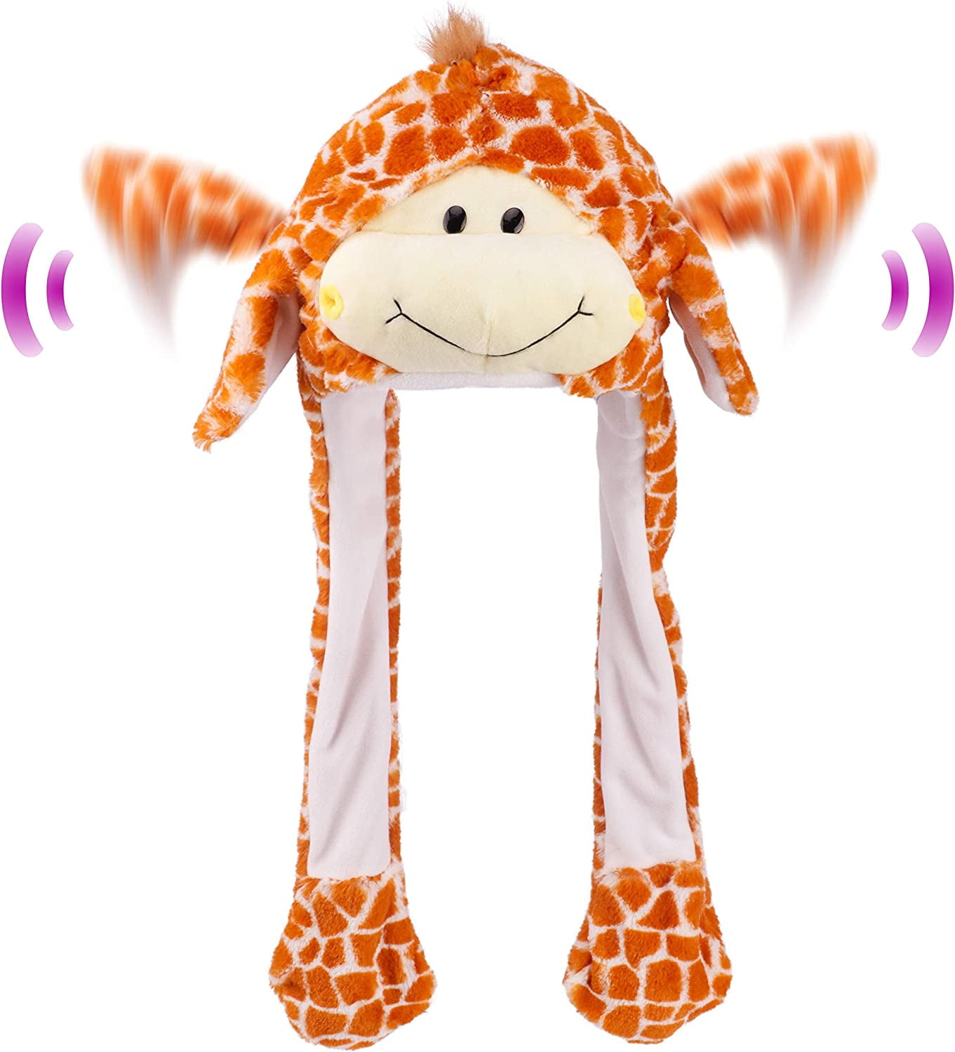 Animal Hat Plush with Ears Moving Jumping Movable Giraffe Ears Hat ...