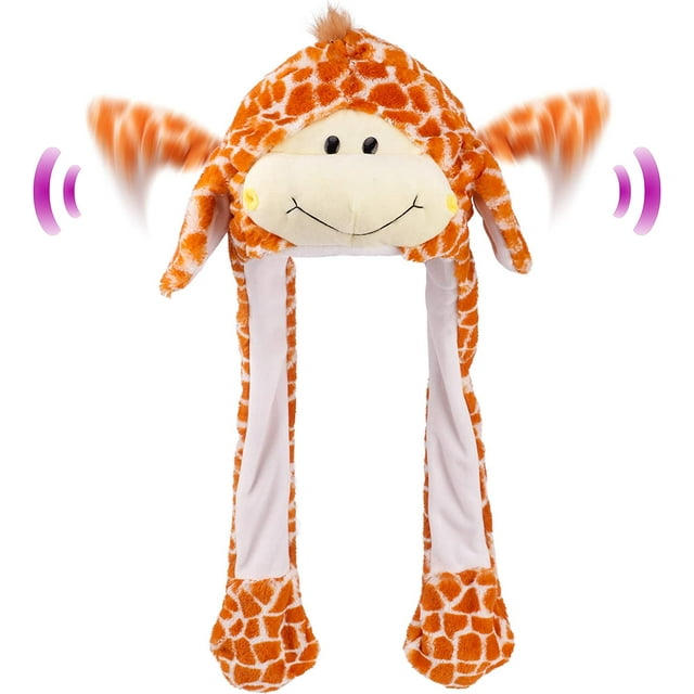 Animal Hat Plush with Ears Moving Jumping Movable Giraffe Ears Hat ...