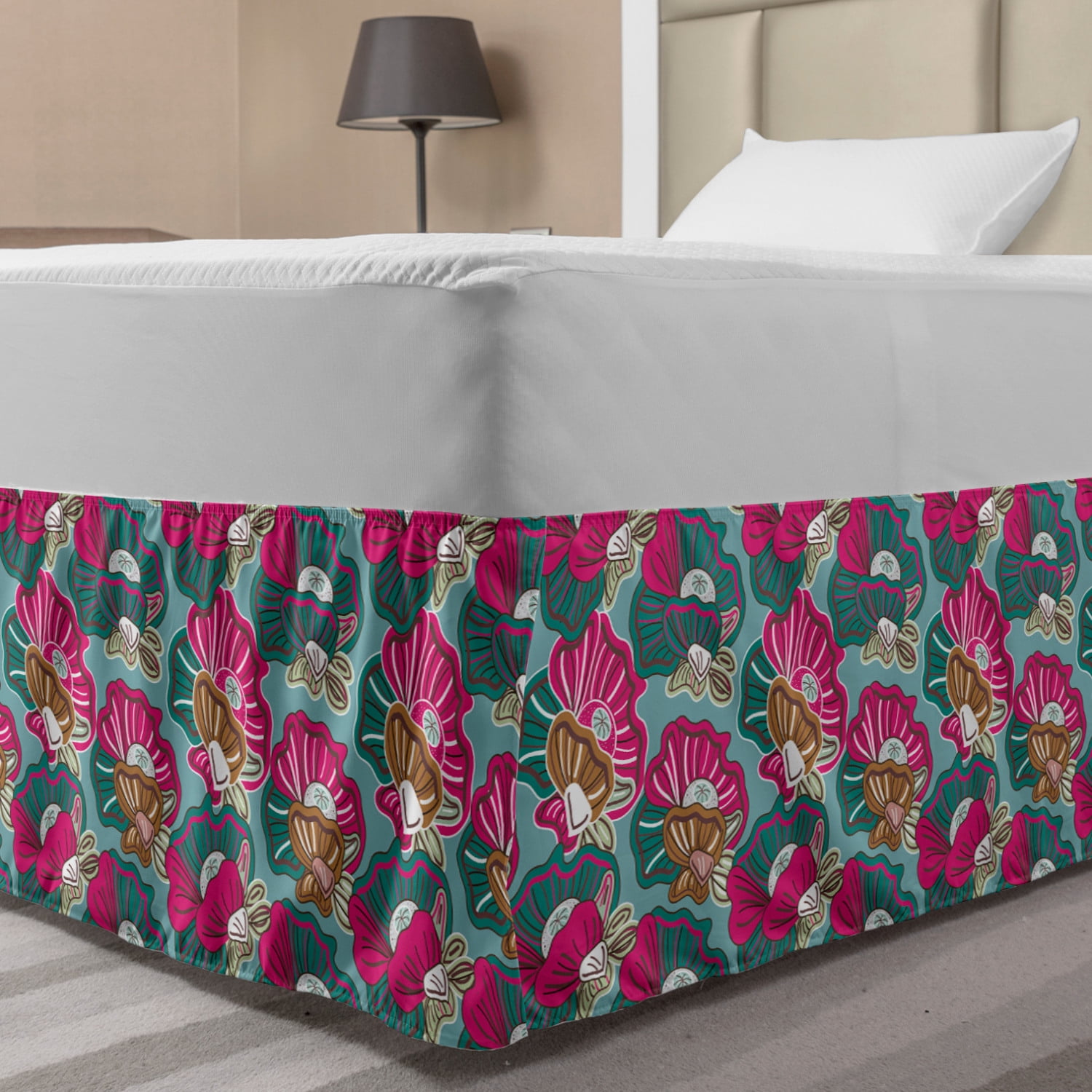 Floral Bed Skirt, Natural Theme Colorful Drawing Flower Patterns and ...